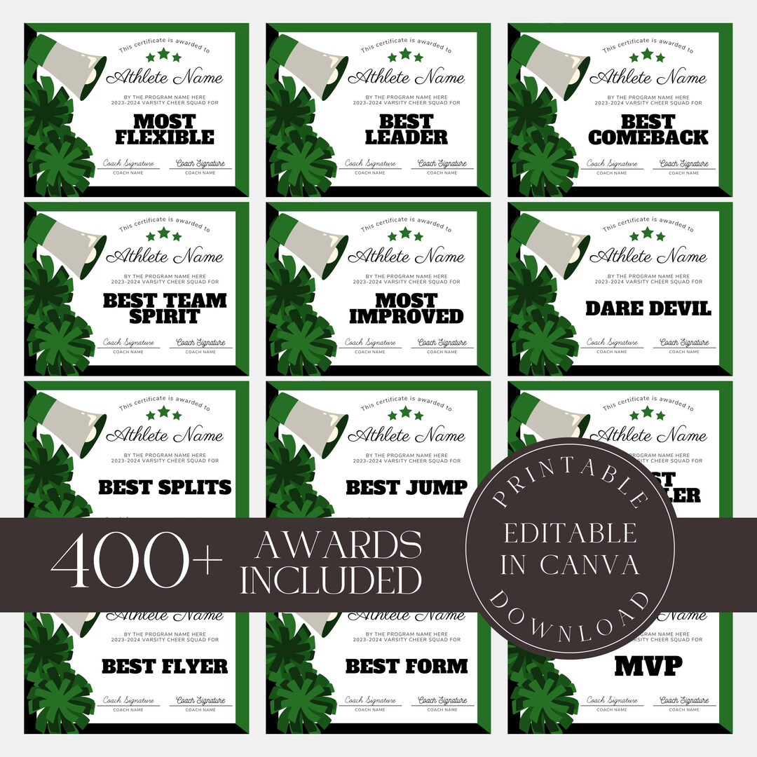 Editable Cheerleading Certificate Cheer Squad Awards Printable Cheer ...