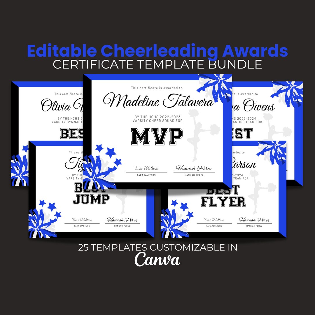 Editable Cheerleading Certificate, Cheer Squad Team Party Awards ...