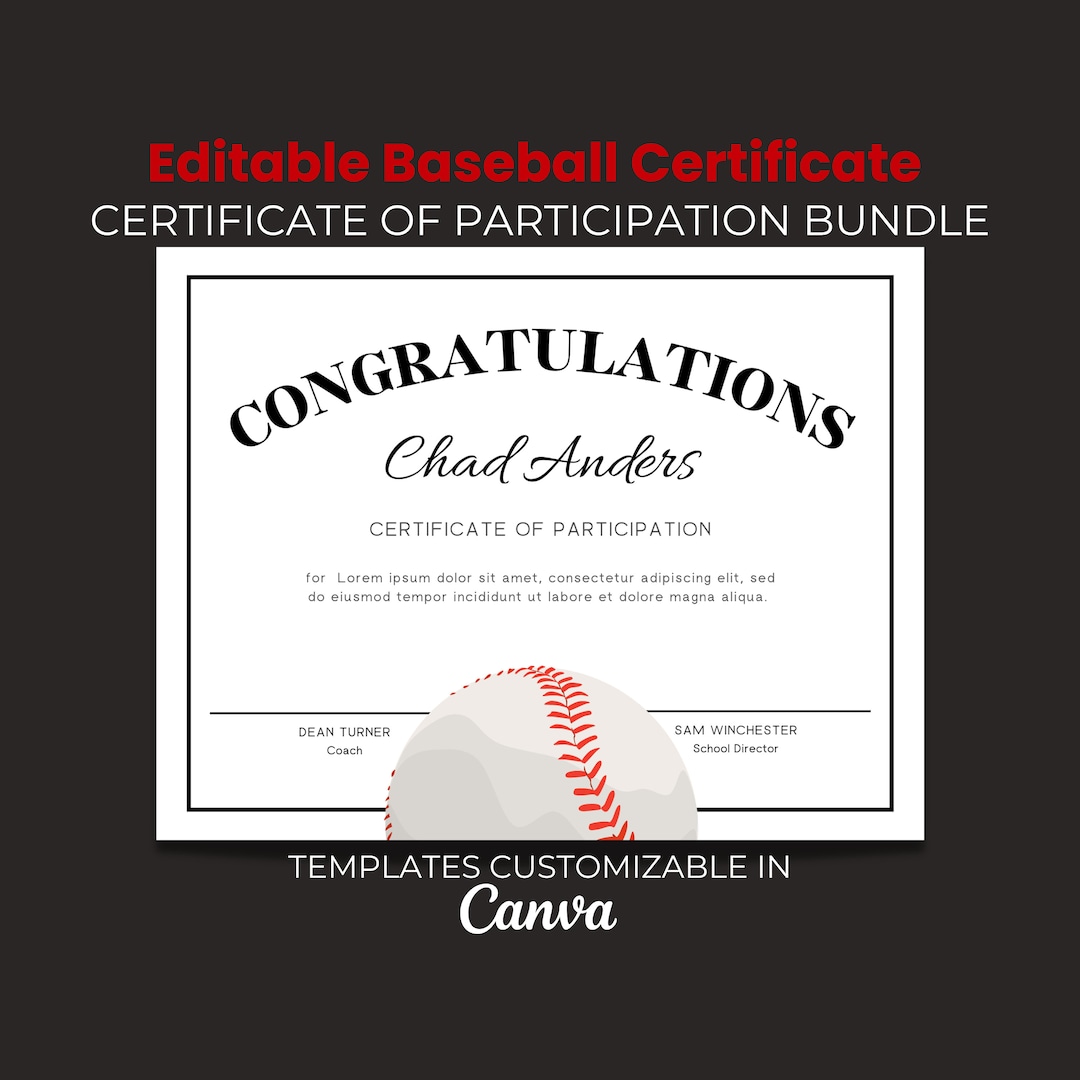 Editable Baseball Awards Printable, Baseball Team Certificate Bundle ...