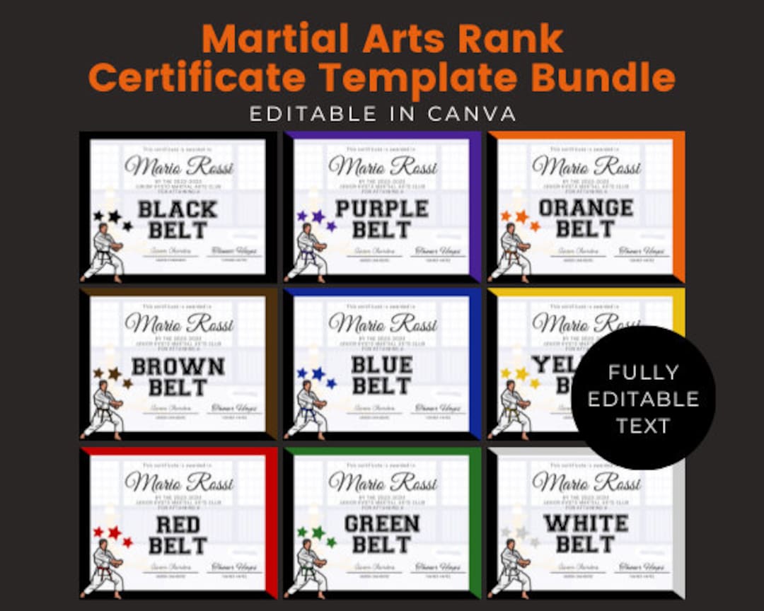 Editable Martial Arts Belt Certificate Template DIY Karate - Etsy
