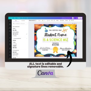 Editable School Certificate Science Student Elementary Classroom Award ...