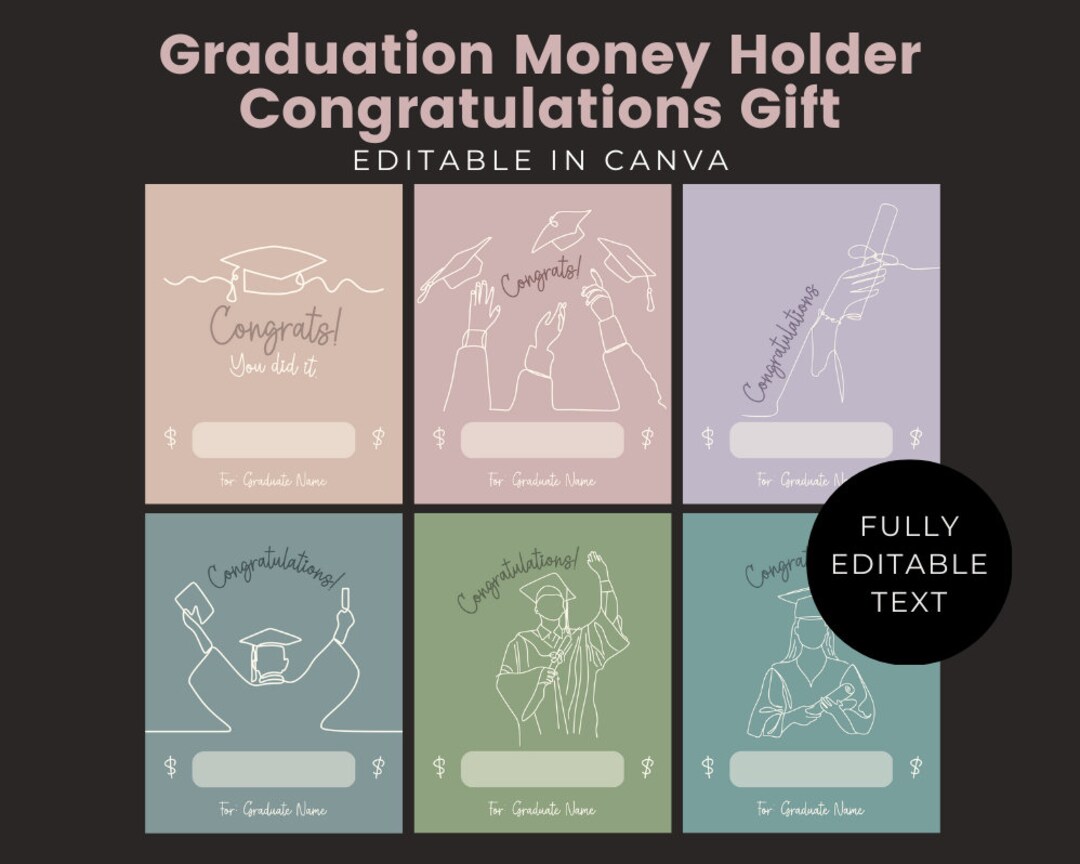 Editable Graduation Money Card, Money Card Holder PNG Bundle, Money ...