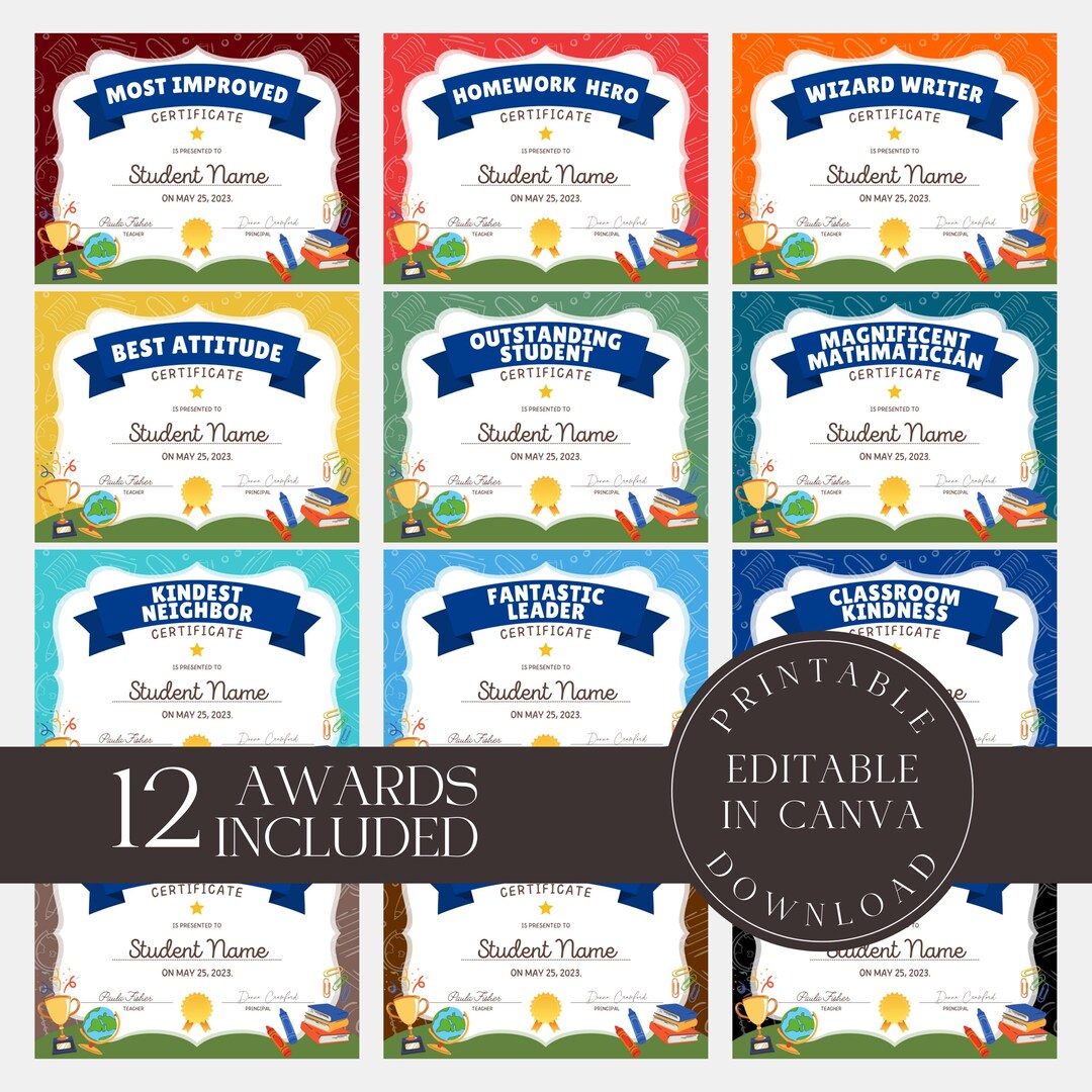 Editable School Certificates Elementary Classroom Award Certificate ...