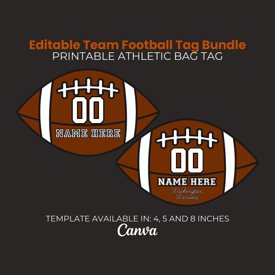 Editable Football Team Sport Tags, Bag and Locker Room Hangtags, Favor ...