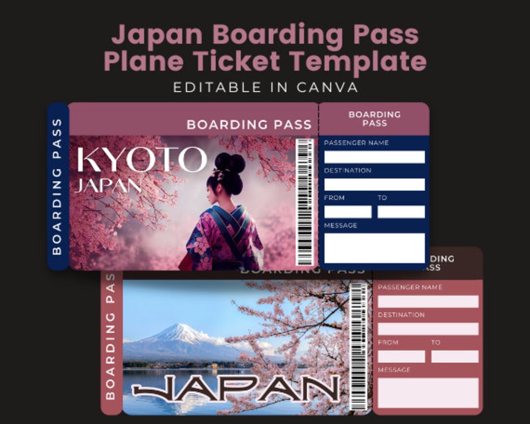 Editable Japan Surprise Boarding Pass Printable Kyoto Ticket - Etsy