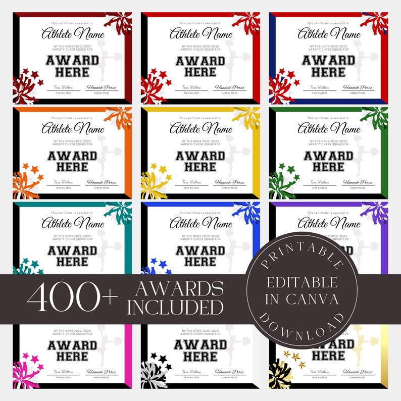 Editable Cheerleading Awards Template, Custom Cheer Award Certificates ...
