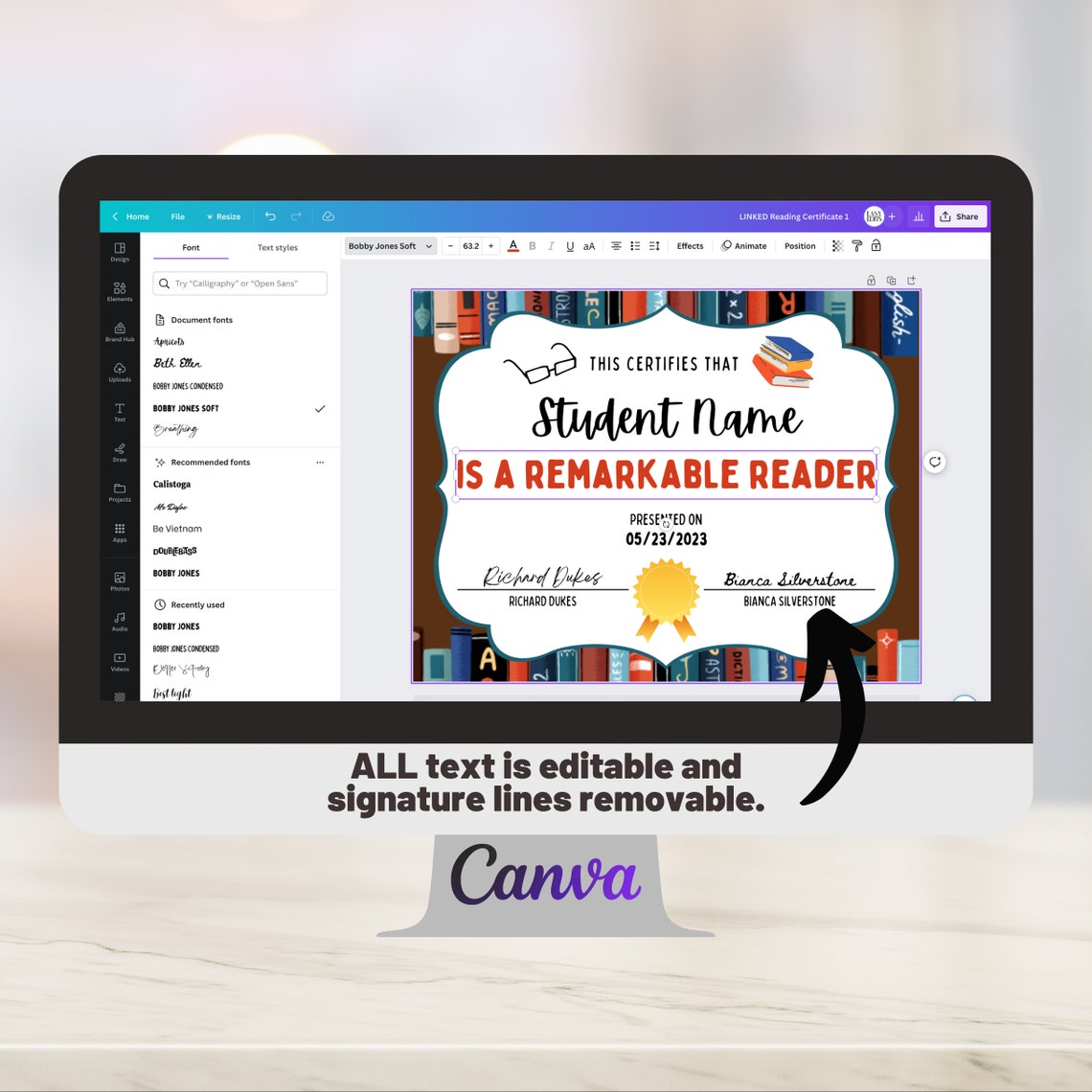 Reading Award Certificate Template, Editable Student Award Certificate ...