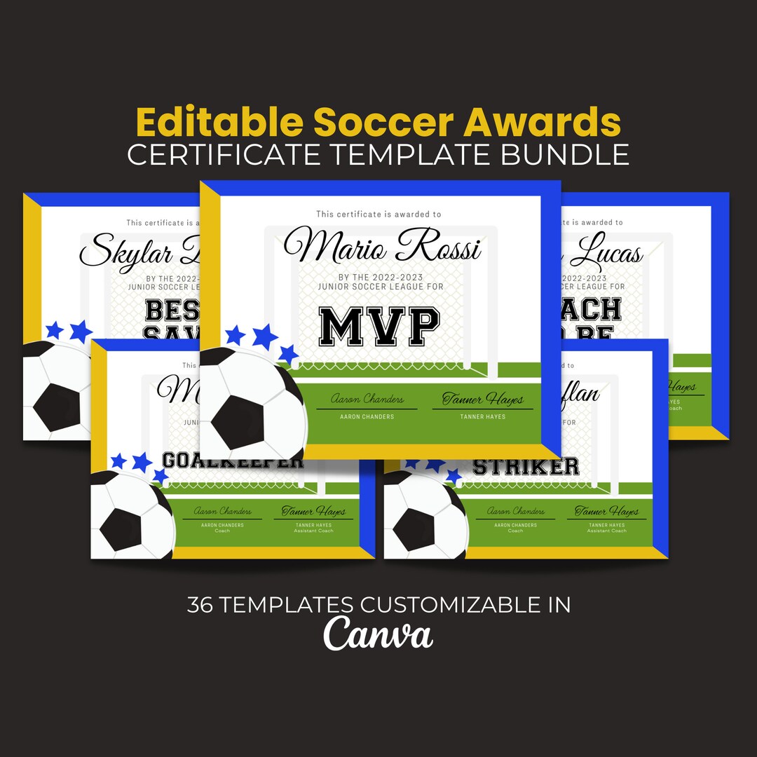 Soccer Award Certificate, Template Bundle, Printable Award, Soccer ...