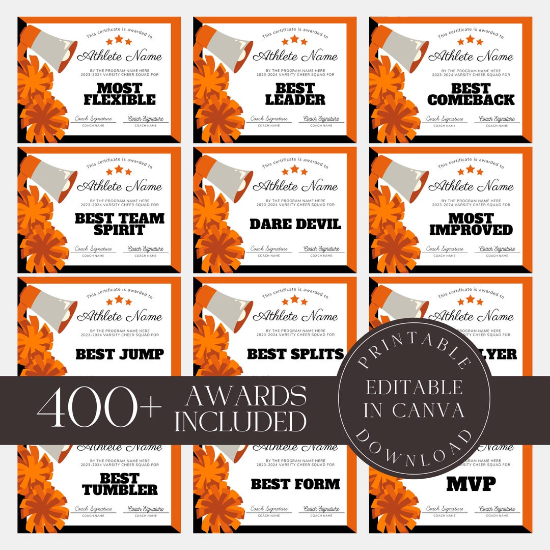 Editable Cheerleading Certificate Cheer Squad Awards Printable Cheer ...