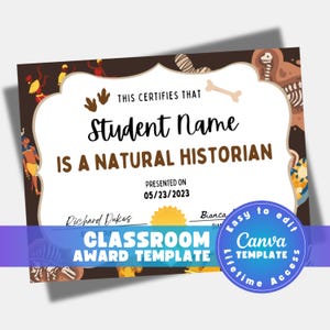 Editable School Certificate History Award Elementary Student Classroom ...