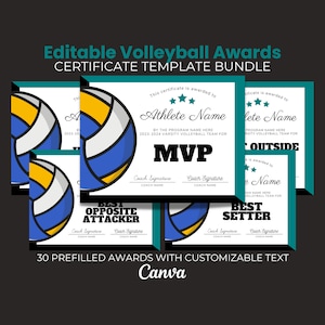 End of Season Volleyball Awards Bundle, Editable Volleyball ...