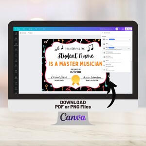 Editable School Certificate Student Music Award Elementary Classroom ...