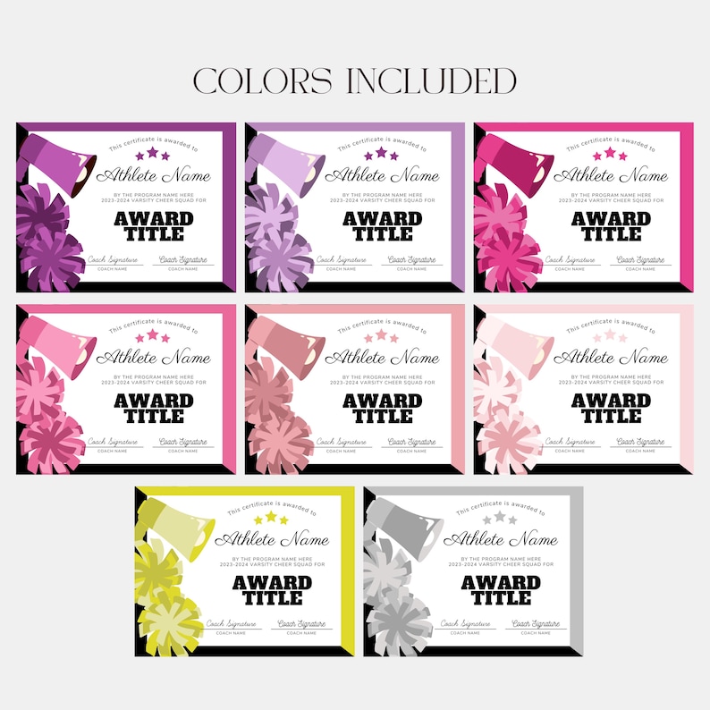 Editable Cheerleading Awards Template, Custom Cheer Award Certificates ...