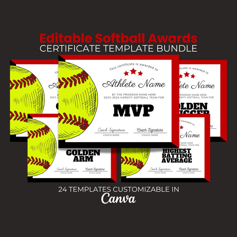 Softball Award Template - Etsy