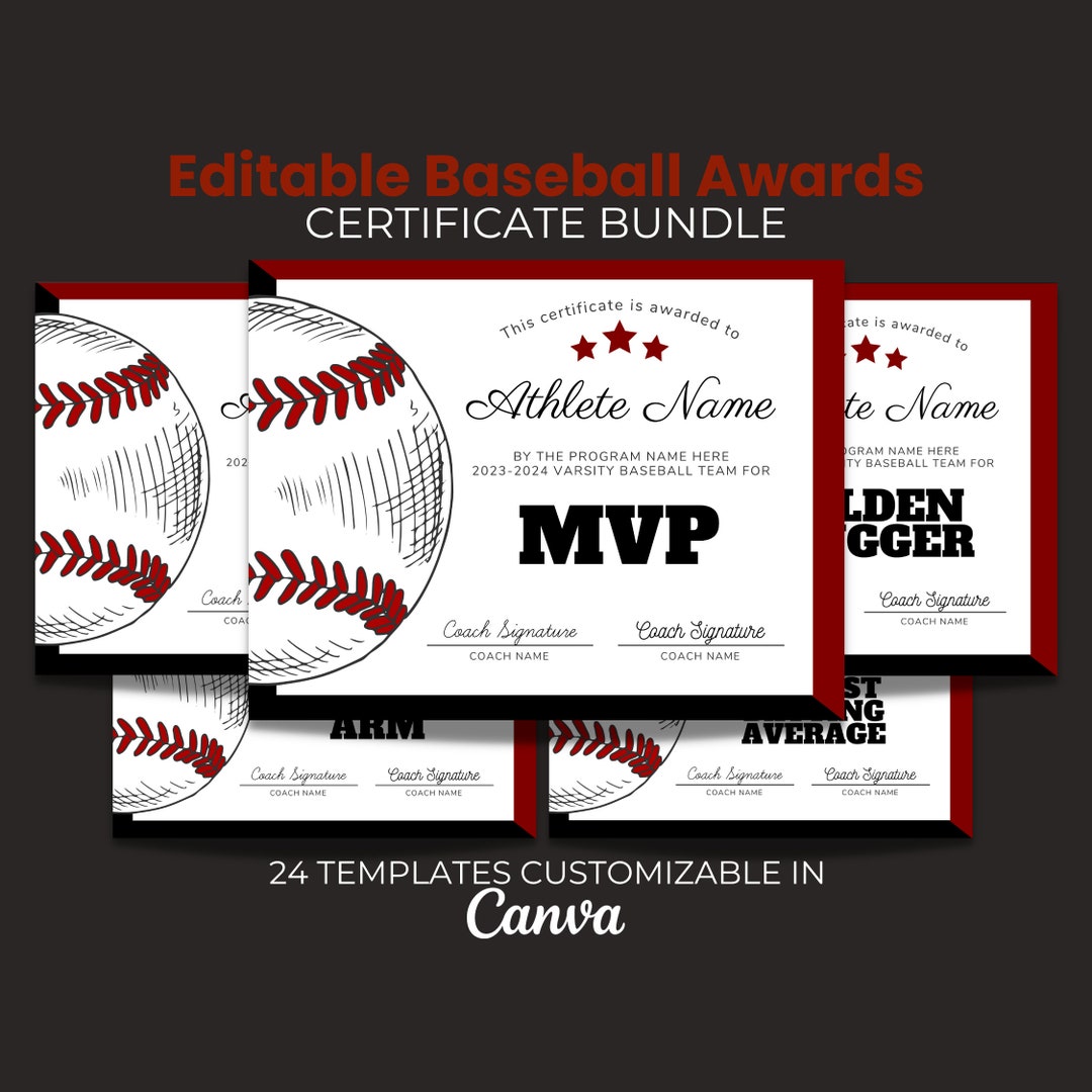 Baseball Awards Printable, Baseball Team Certificate Bundle, Canva ...