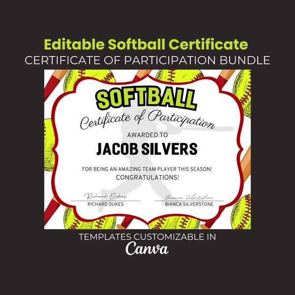 Softball Award Template - Etsy