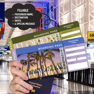 Editable Boarding Pass, Florida Vacation Printable Ticket, Surprise ...