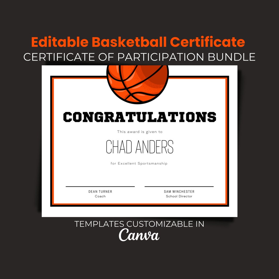 Editable Basketball Awards Printable, Basketball Team Certificate ...