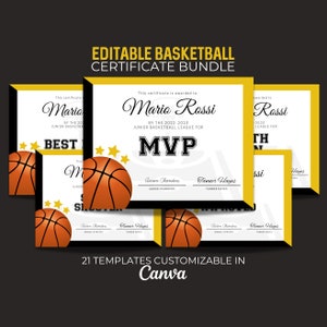 End of Season Basketball Awards, Editable Basketball Award Certificate ...