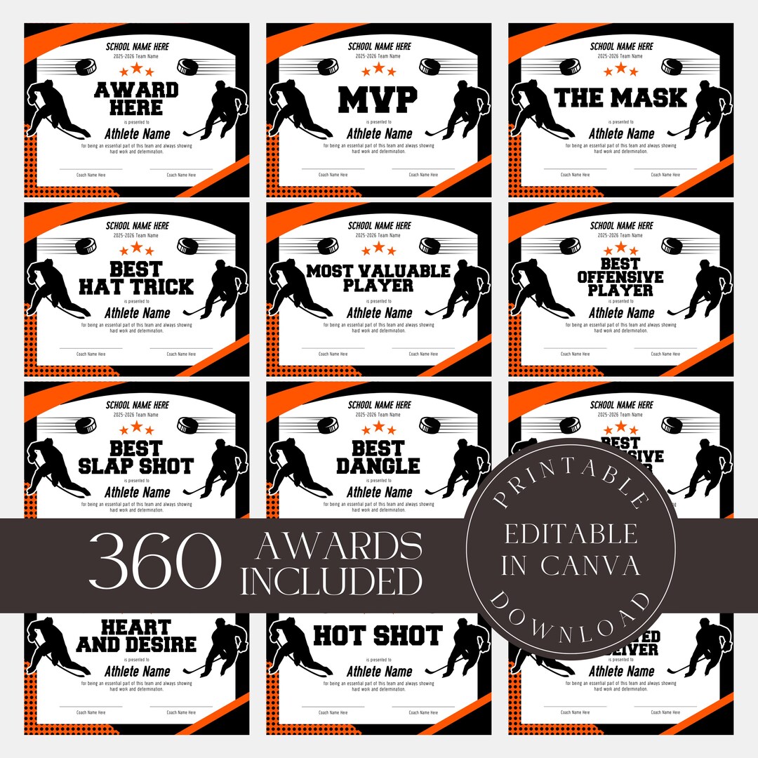 Editable Hockey Awards Certificate Bundle Team Party (canva Template ...