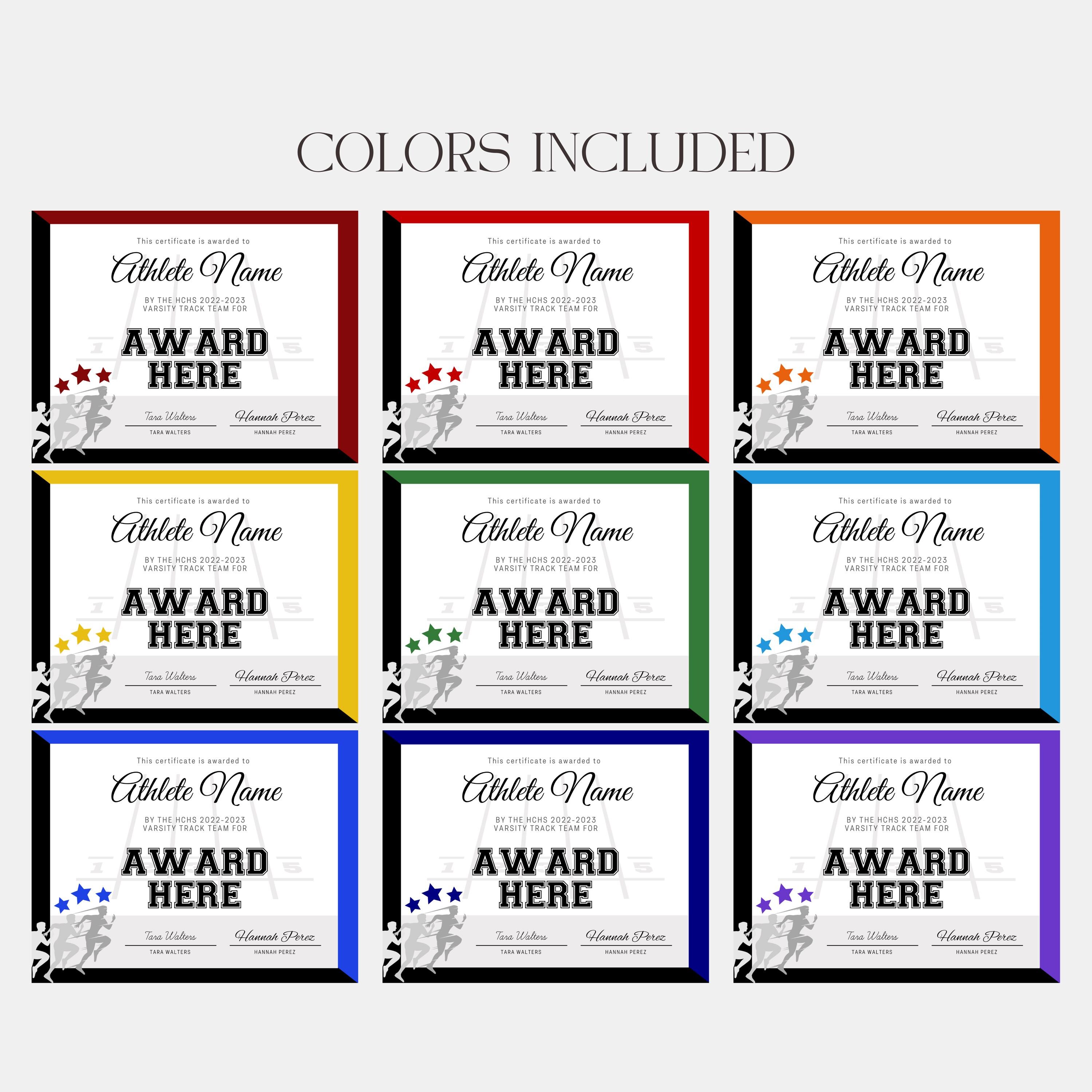 Editable Track and Field Award Certificate Template (canva) - Etsy