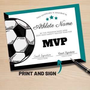 Editable Soccer Award Certificate Bundle Team Awards (canva Template ...