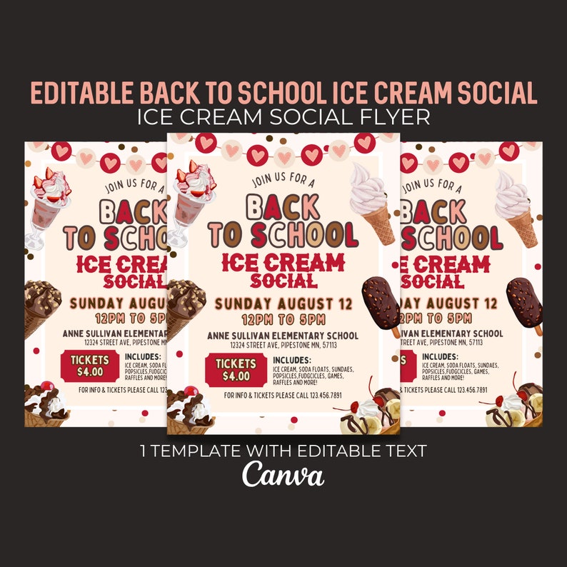Editable Back to School Ice Cream Social Flyer Printable Back - Etsy