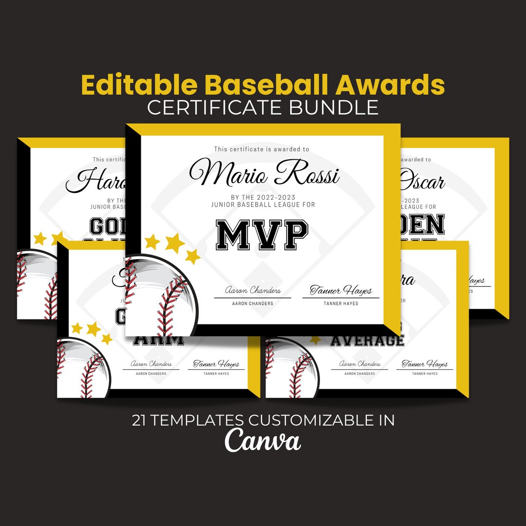 Editable Baseball Awards Printable, Baseball Team Certificate Bundle ...