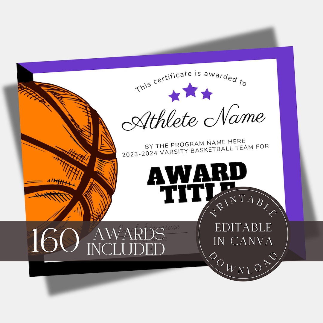 Editable Basketball Award Certificates Team MVP Printable (canva ...