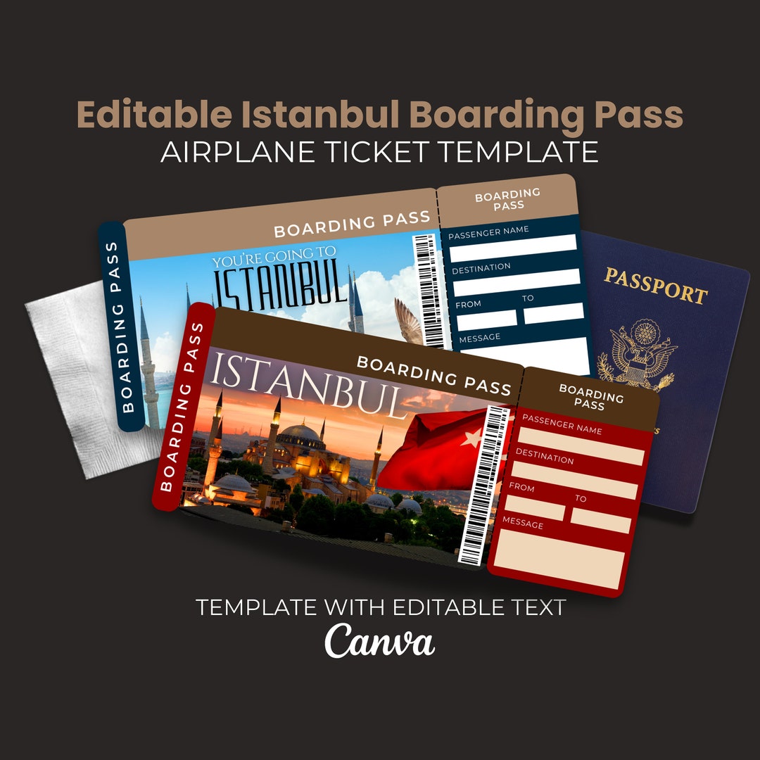 Boarding Pass Template, Istanbul Vacation Printable Ticket Canva ...