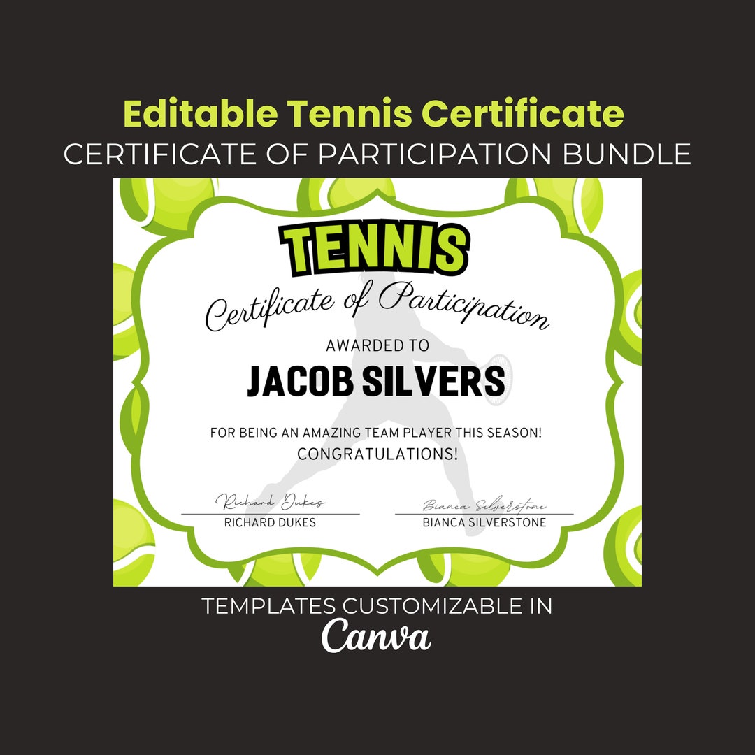 Editable Tennis Awards, Tennis Award Certificate, Printable Award Team ...