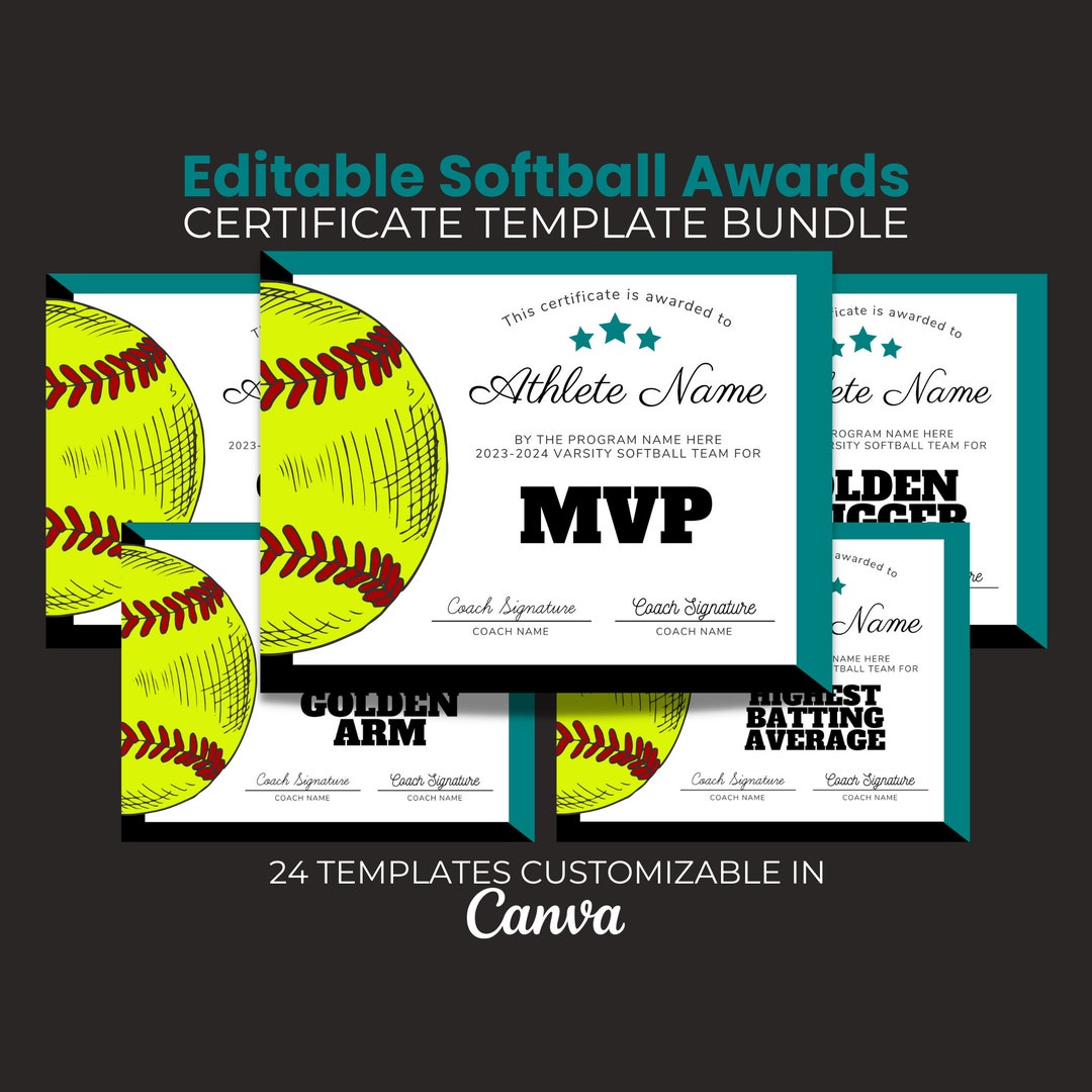 Editable Softball Awards Printable, Softball Team Certificate Bundle ...
