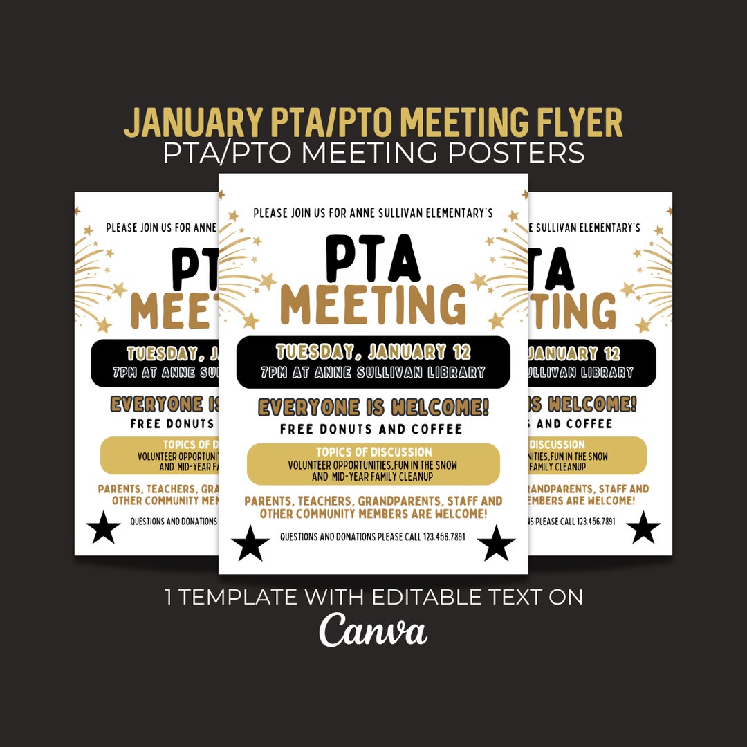 Editable January PTA PTO Meetings Flyer Canva Template Printable ...