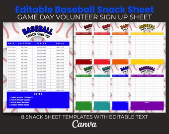 Editable Softball Team Snack Sign up Sheet, Softball Schedule Canva ...