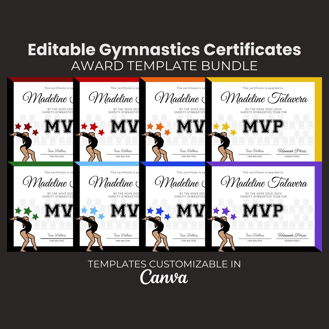 Editable Gymnastics Certificate Bundle, Printable Gymnast Award ...