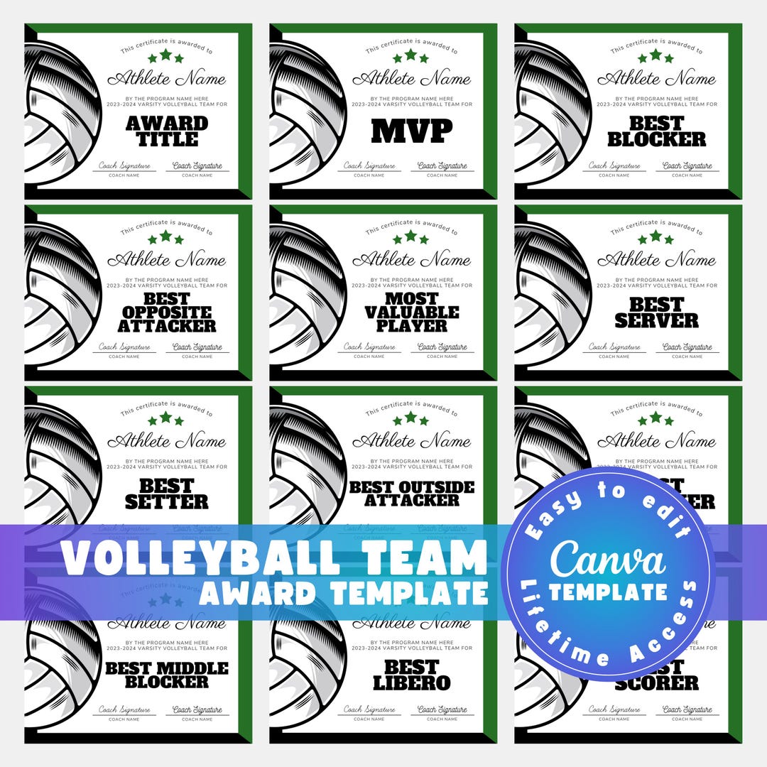 Editable Volleyball Awards Template, Custom Volleyball Award ...