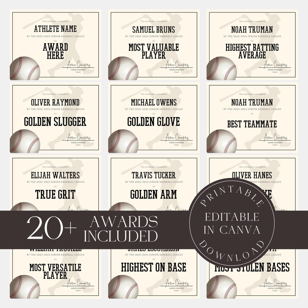 Personalized Baseball Award Certificates Custom Team Awards Baseball ...