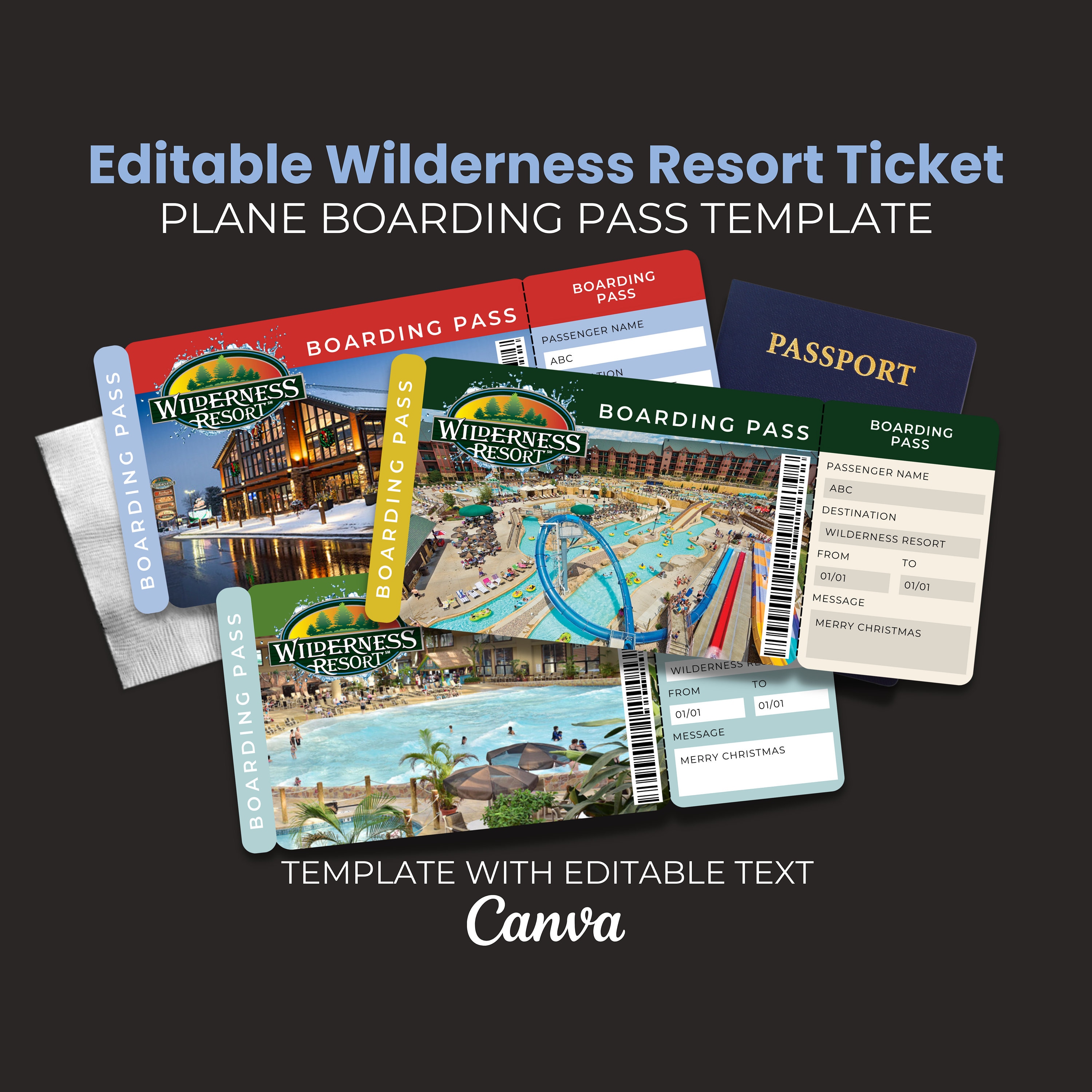 Wilderness Resort Boarding Pass Template, Surprise Vacation Reveal ...