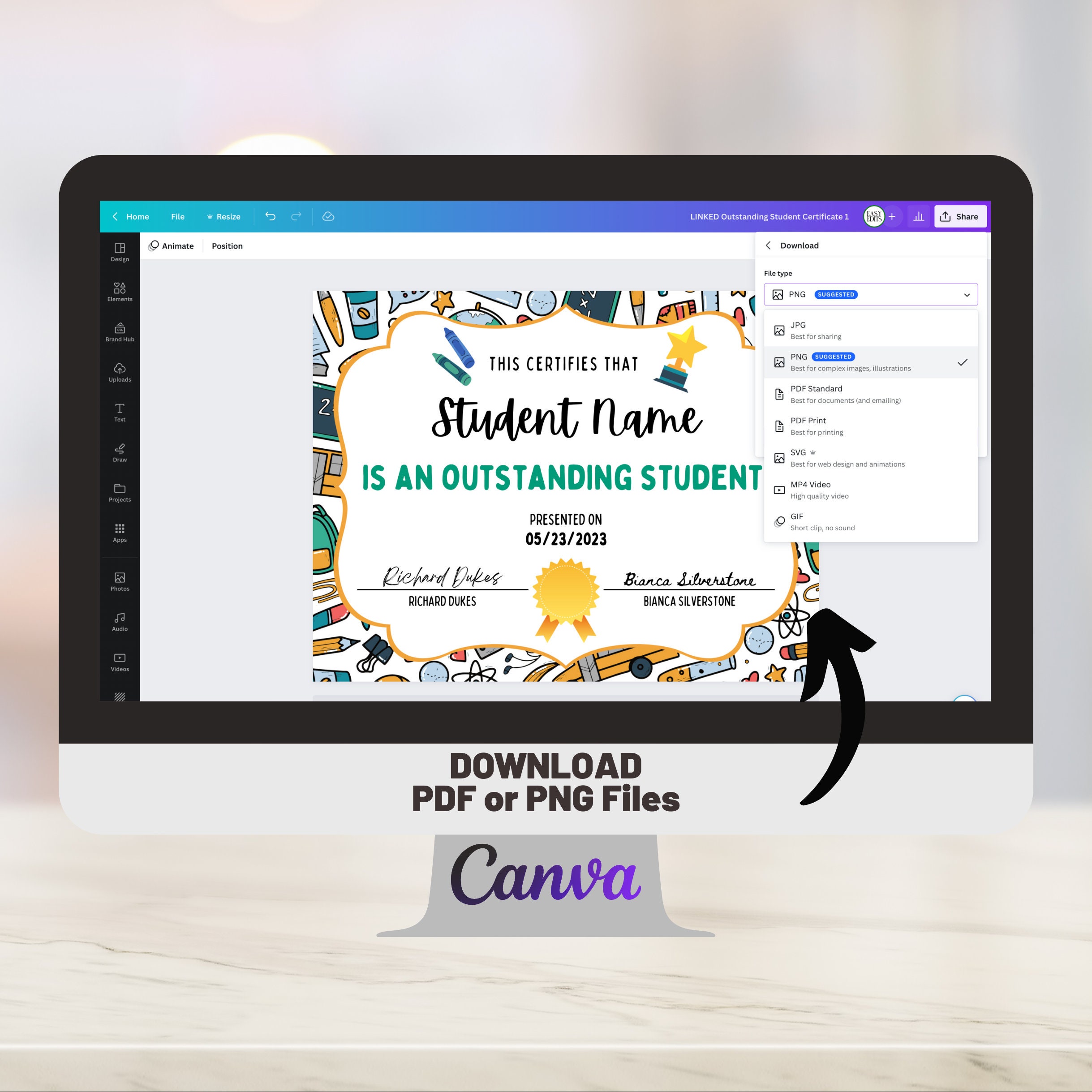 Editable School Certificate Outstanding Student Elementary Classroom ...