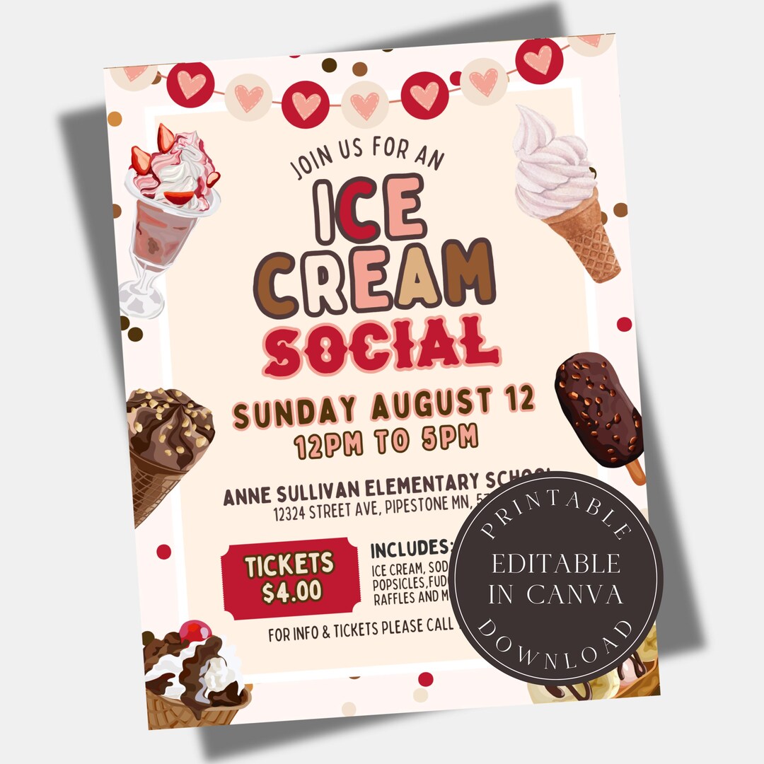 Editable Ice Cream Social Flyer Printable Ice Cream Event Summer Ice ...