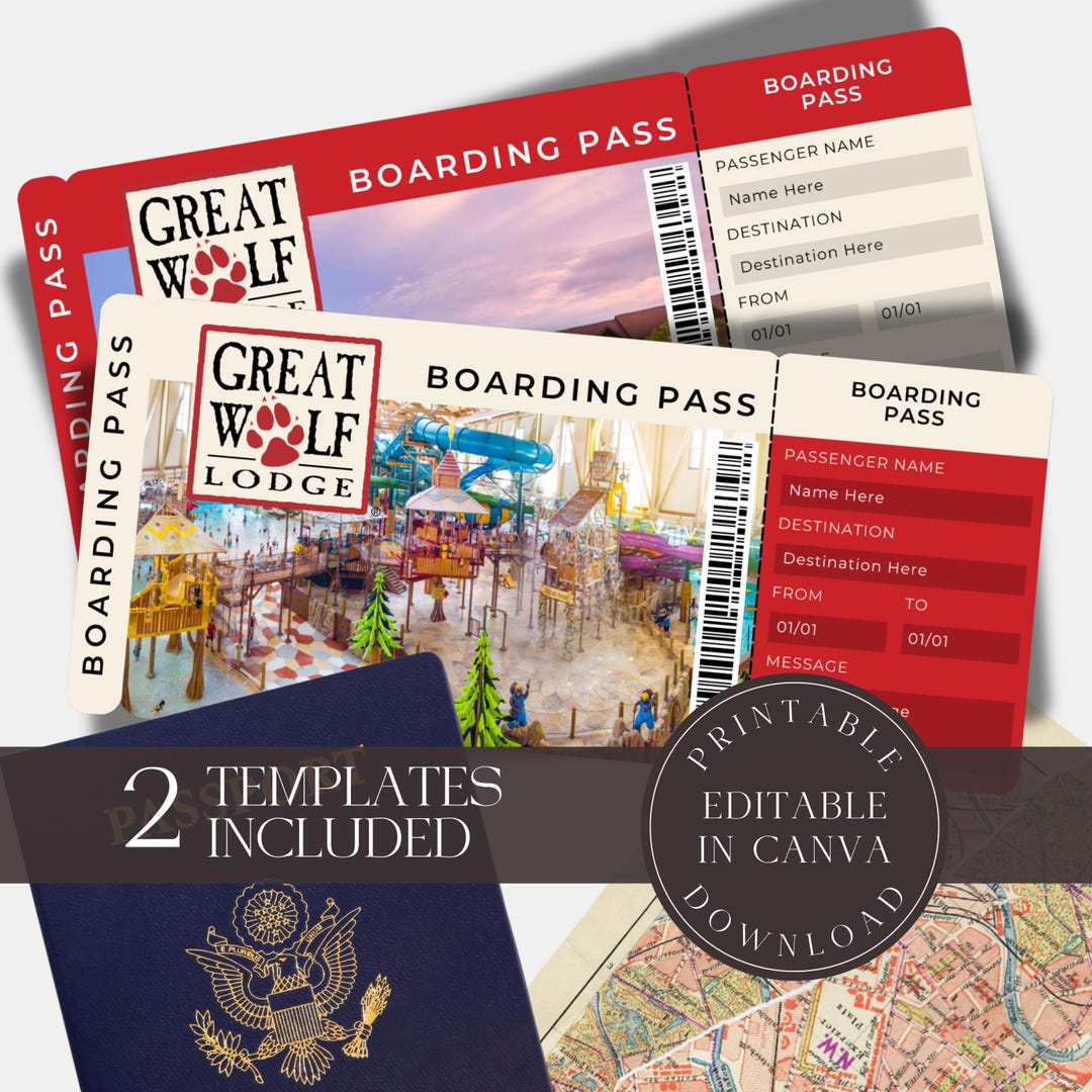 Editable Boarding Pass Template Water Park Great Wolf Lodge Printable ...