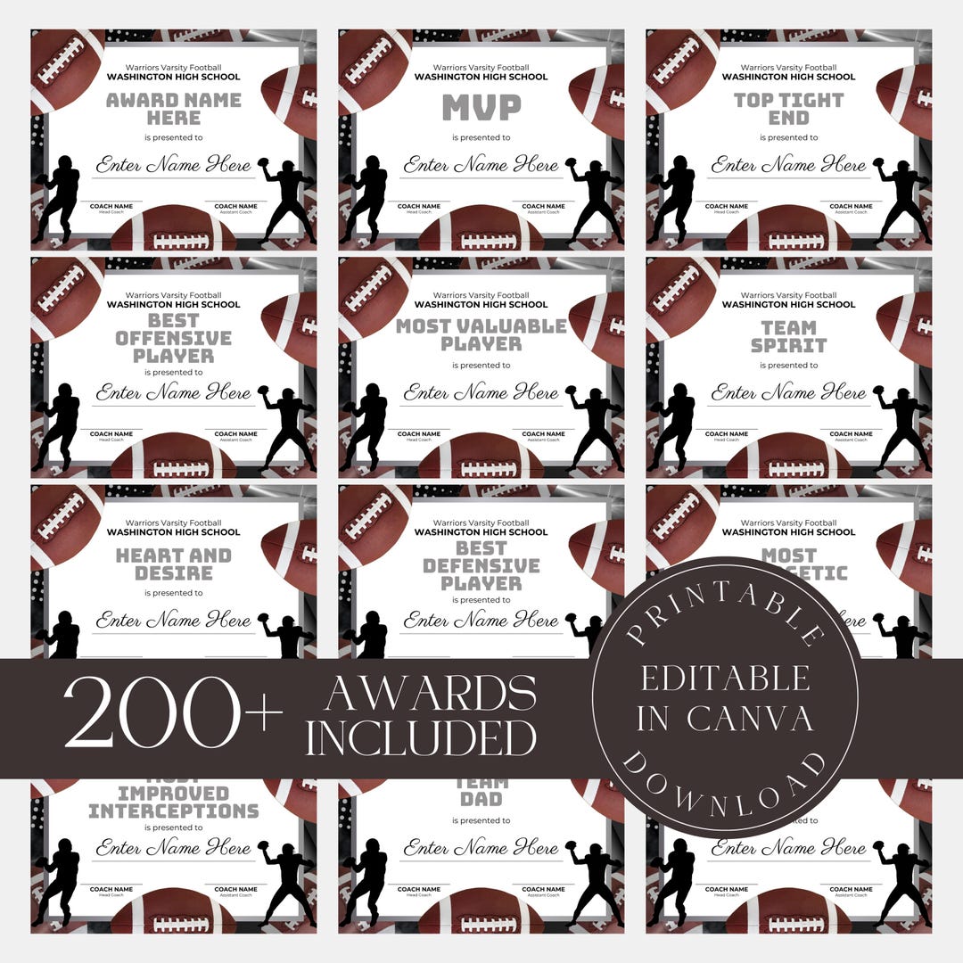 Editable Football Awards Template, Custom Football Award Certificates ...