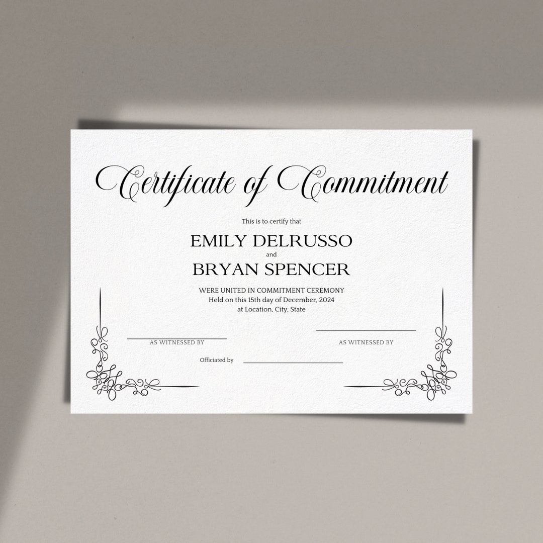 Printable Commitment Certificate Template Certificate of - Etsy