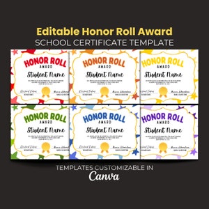 Editable School Honor Roll Certificate, Classroom Academic Excellence ...