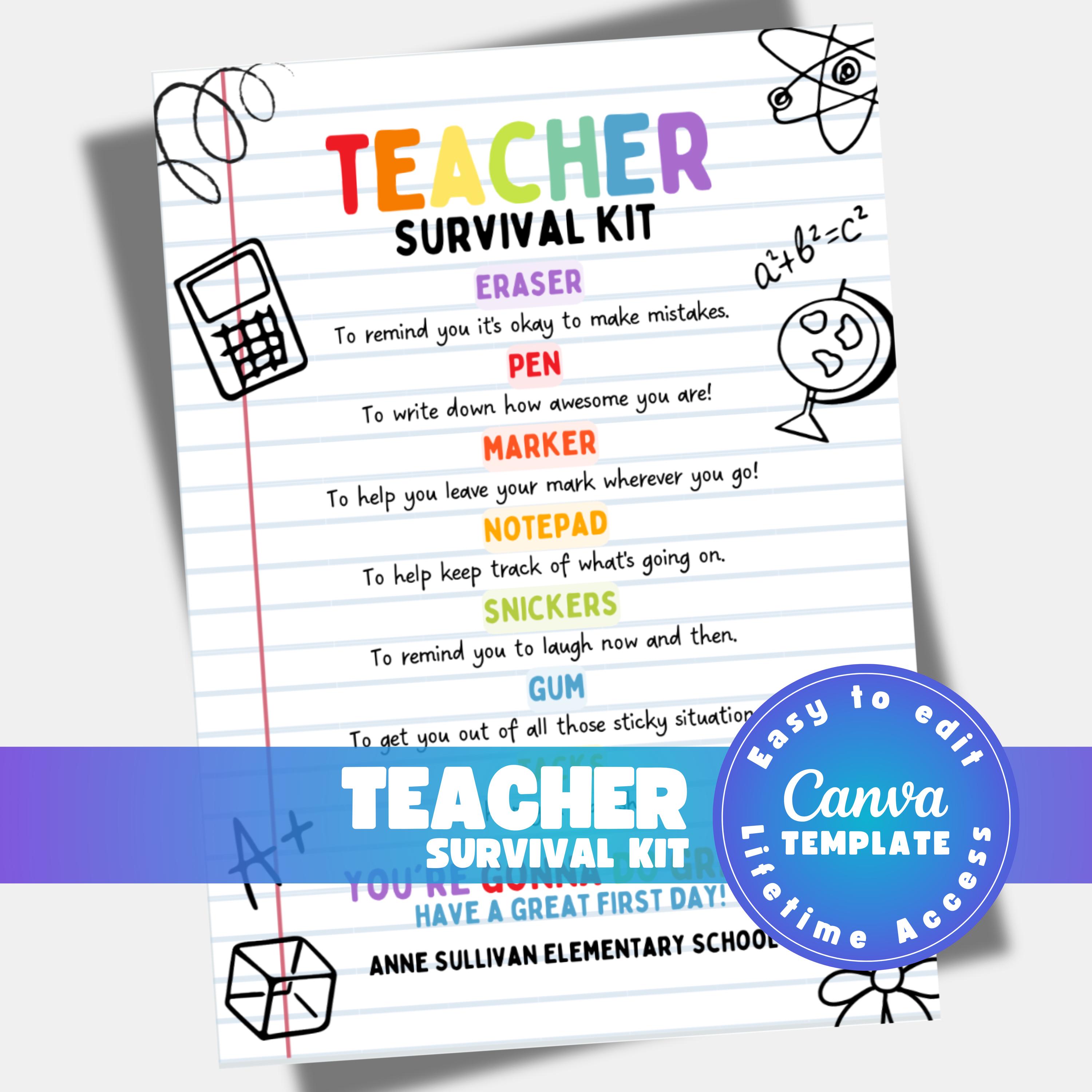 Editable Teacher Survival Kit Card Back to School Gift (canva Template ...