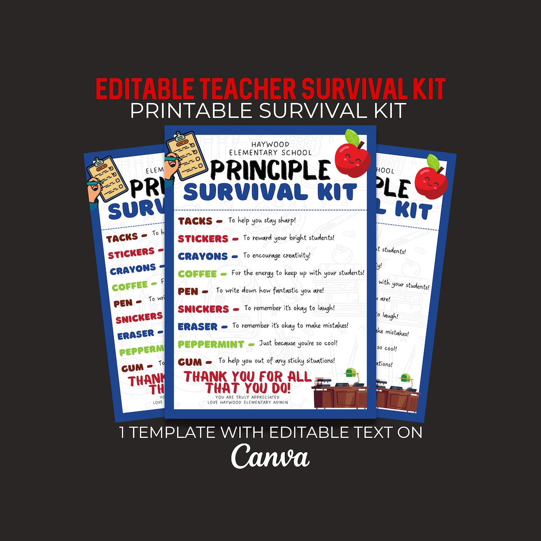 Editable Principle Survival Kit Back to School Principle - Etsy