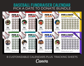 EDITABLE Baseball Fundraiser Calendar Pick a Date to Donate - Etsy