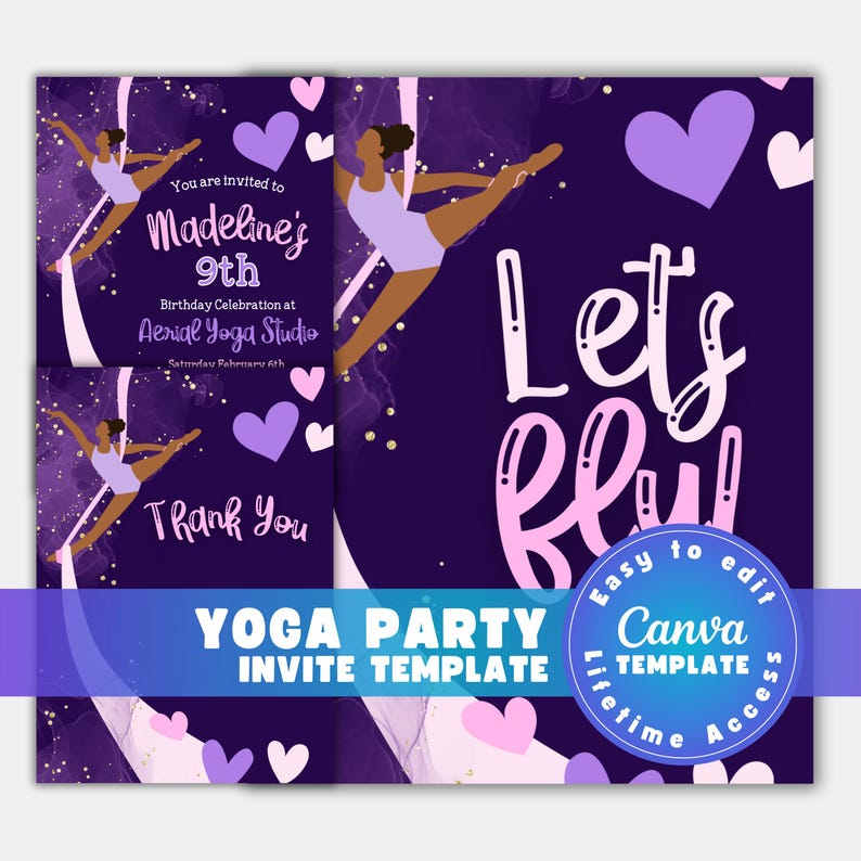 Aerial Yoga Birthday Invitation, Editable Yoga Party Invite, Aerial ...