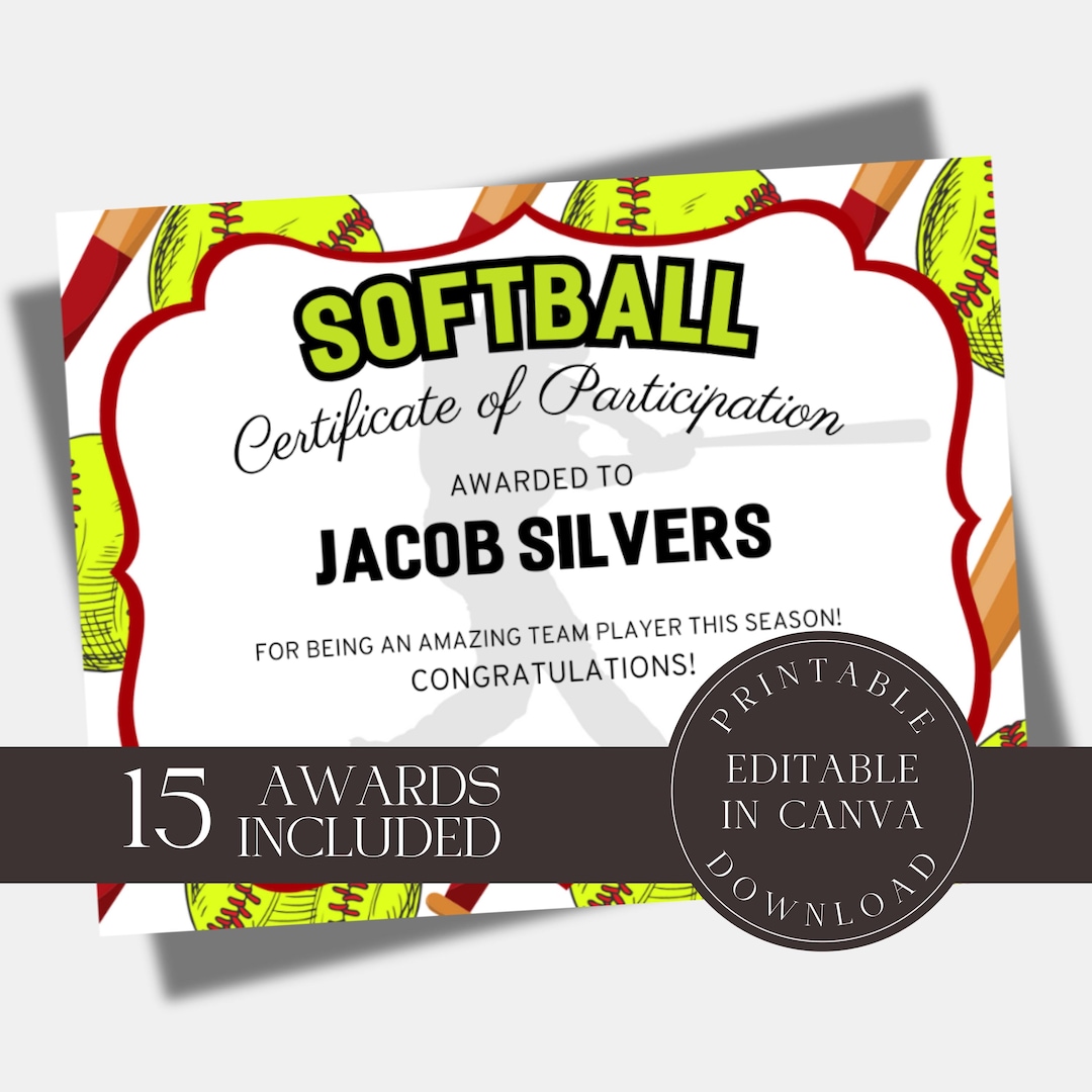 Editable Softball Awards Printable Softball Team Certificate Bundle ...