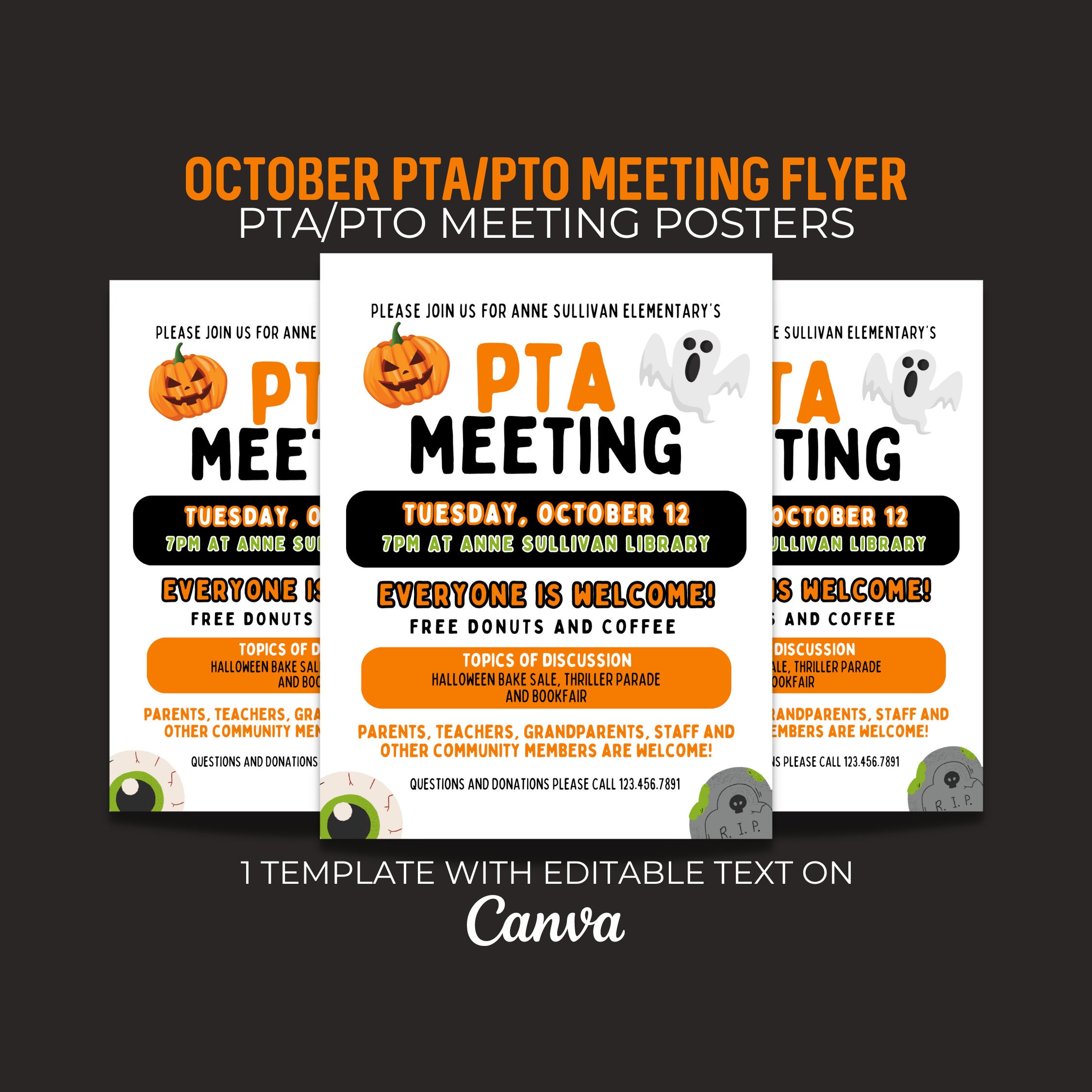 Editable October PTA PTO Meetings Flyer Canva Template - Etsy